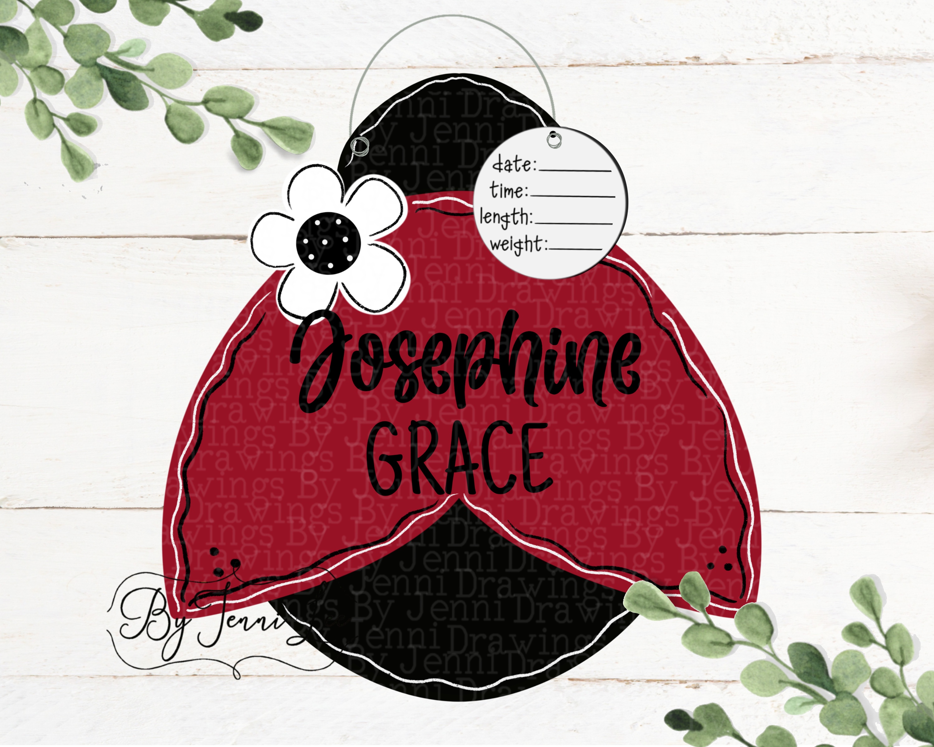 Home & Living :: Baby & Kids :: Ladybug Birth Announcement Door Hanger, Baby Ladybug Nursery ...